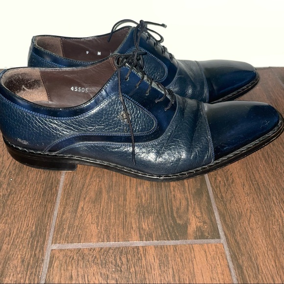 Mezlan | Shoes | Mens Mezlan Blue Pebble And Smooth Leather Cap Toe ...